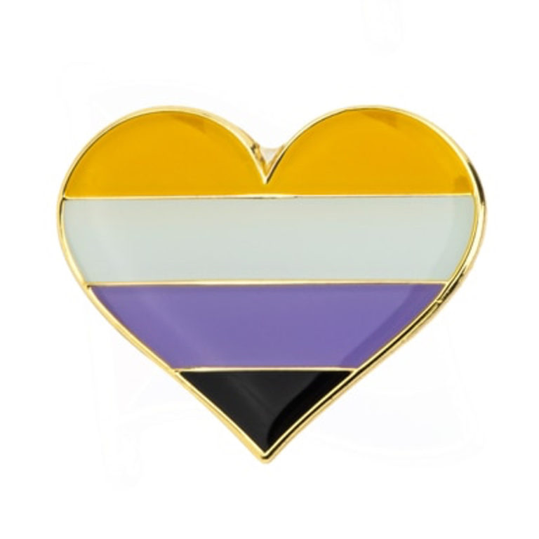 Non Binary Flag Heart Pin Badge - THE PRIDE SHOP