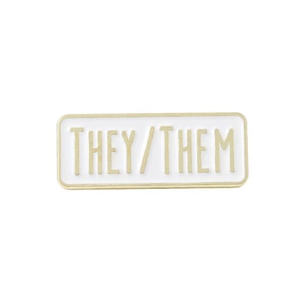 They / Them Pronoun Pin Badge White/Gold - THE PRIDE SHOP®